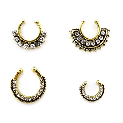 Honbay 20pcs Fake Septum Clicker Nose Ring Rhinestone Non Piercing Hanger Clip Body Jewelry (Bronze)