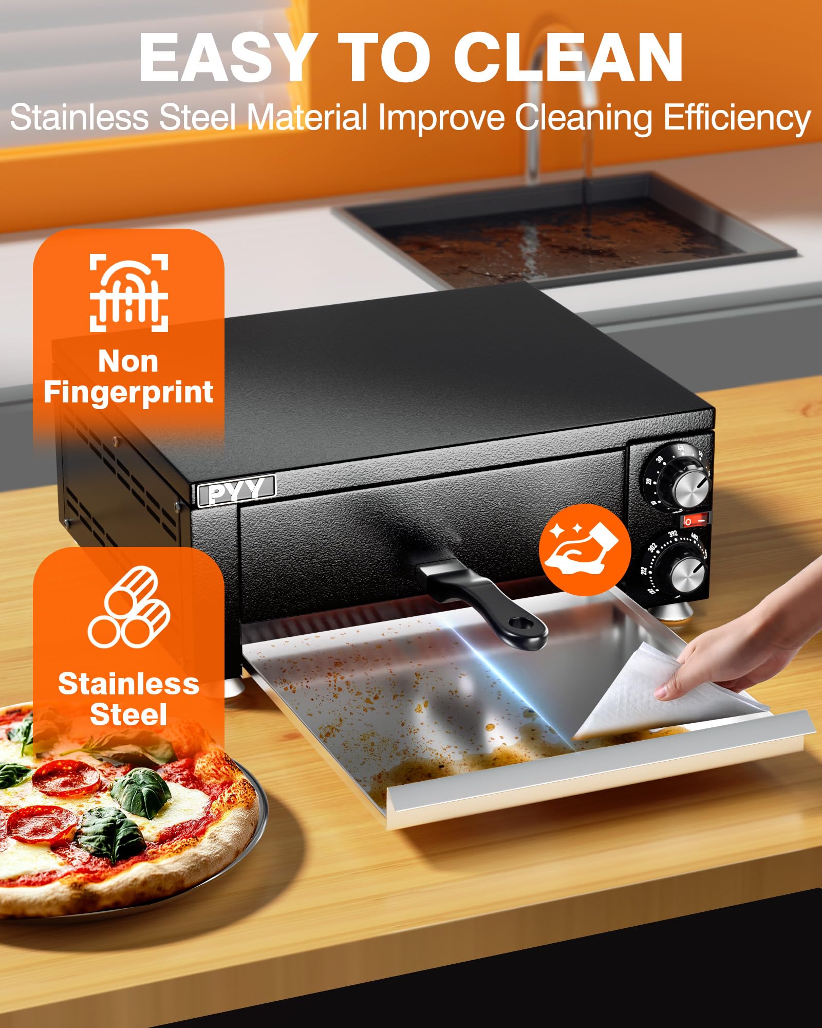 PYY Electric Pizza Oven Indoor Countertop Pizza Oven Commercial Pizza Maker Machine for Home with Timer Stainless Steel Pizza Cooker