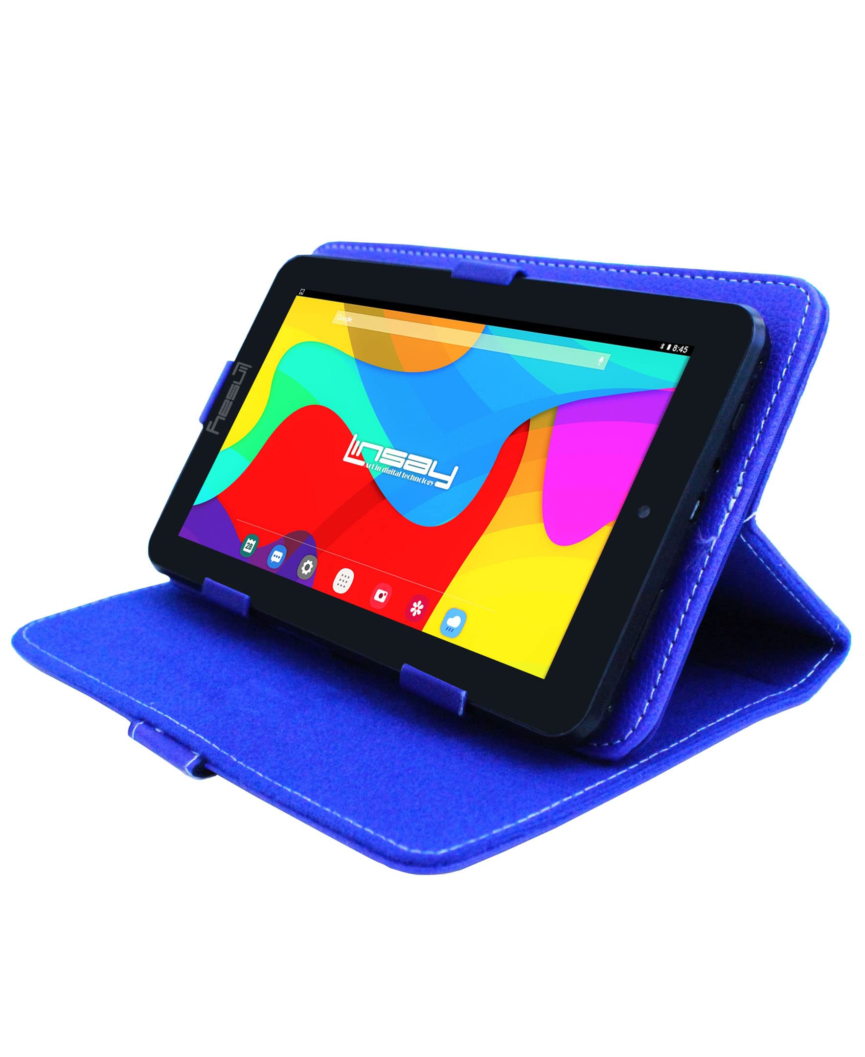 LINSAY 7" 2GB RAM 32GB Storage Android 12 Tablet with Blue Leather Case, Pop Holder and Pen Stylus