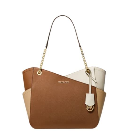 Michael Kors Jet Set Travel Womens Large Leather Chain Shoulder Tote Bag (Camel Multi)