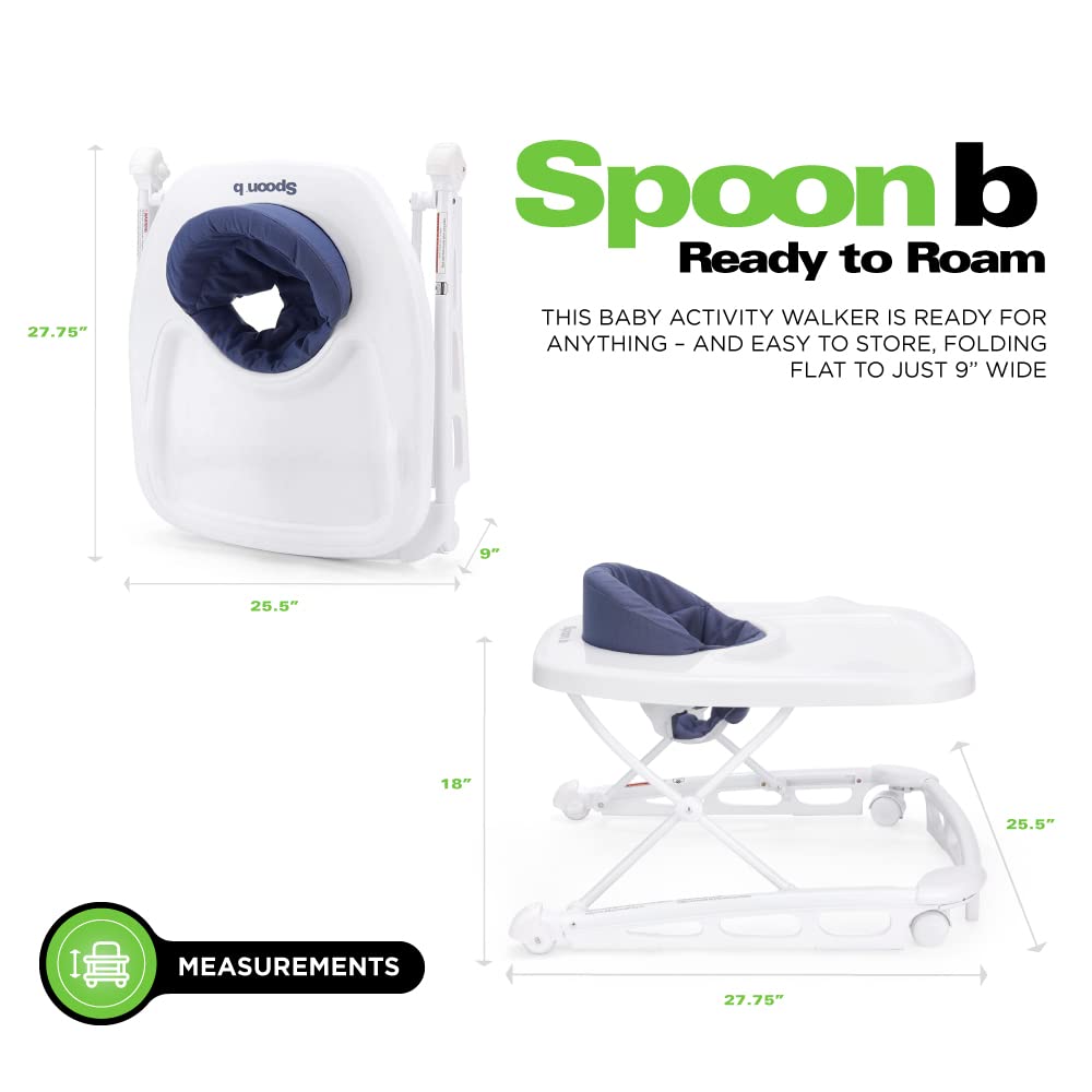 Joovy Spoon B Baby Walker & Activity Center Featuring Super-Sized Tray with Dishwasher-Safe Insert, Ultra-Wide Base, Three Adjustable Heights, and Rear-Wheel Parking Brake (Slate)