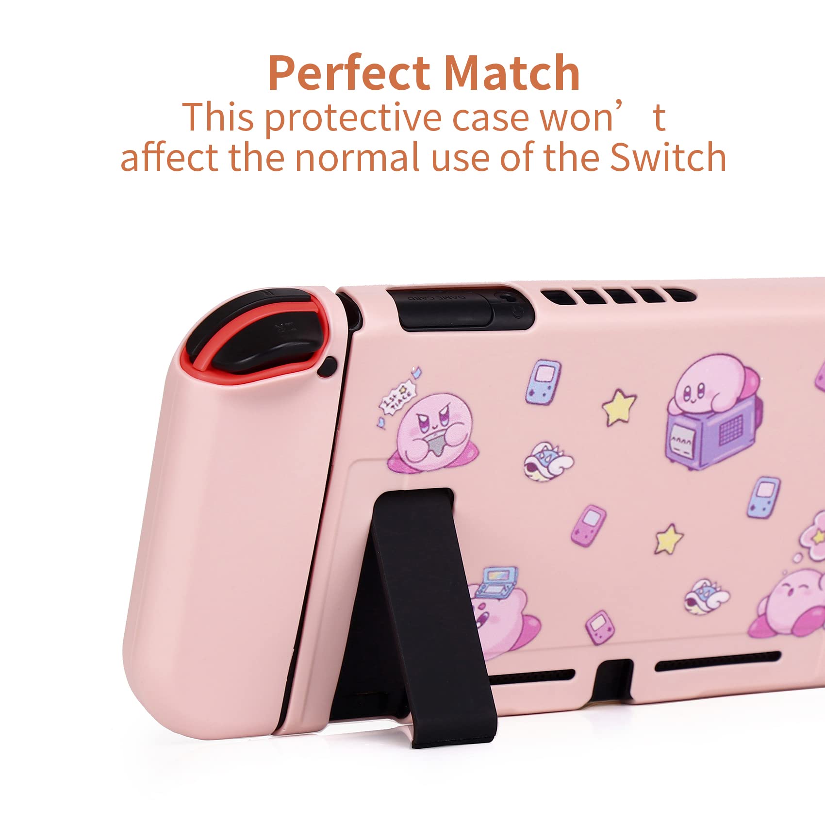 ManHaU&hO Protective Case for Switch,Cute Soft TPU Slim Case Cover for NS Console and Joy-Con Controllers,Have 2 Pink white cat claw patternThumb Grips Caps - (Pink Kirby)