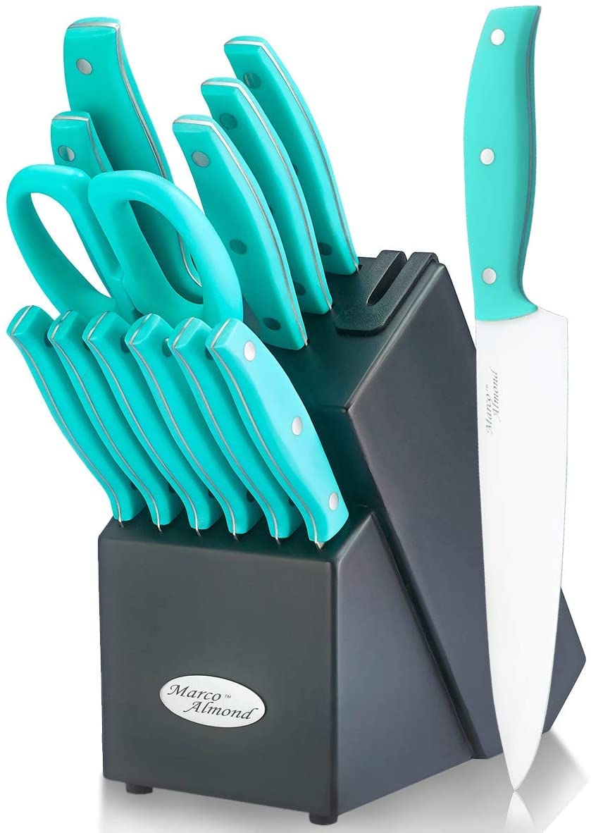 Marco Almond KYA24B 14 Piece Kitchen Stainless Steel Knife Set with Built-in Knife Sharpener + Marco Almond MA62 Cheese Graters Set of 2