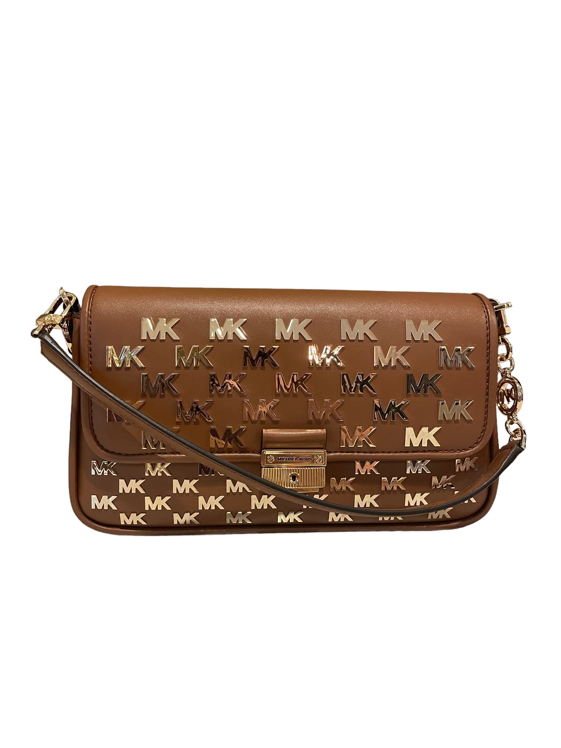 Michael Kors Bradshaw Small Logo Embossed Patent Leather Convertible Shoulder Bag (Brown Luggage)