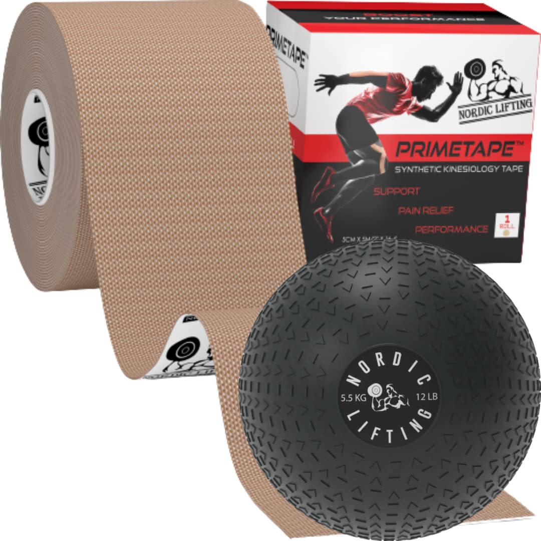 Nordic Lifting Kinesiology Tape 1p - Beige Bundle with Slam Ball 12 lb