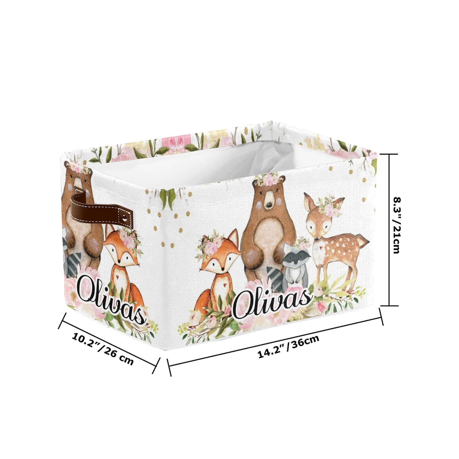 Personalized Storage Bins, Custom Storage Basket Boxes for Organizing Closet Shelf Nursery Toy Woodland Forest Blush Animals