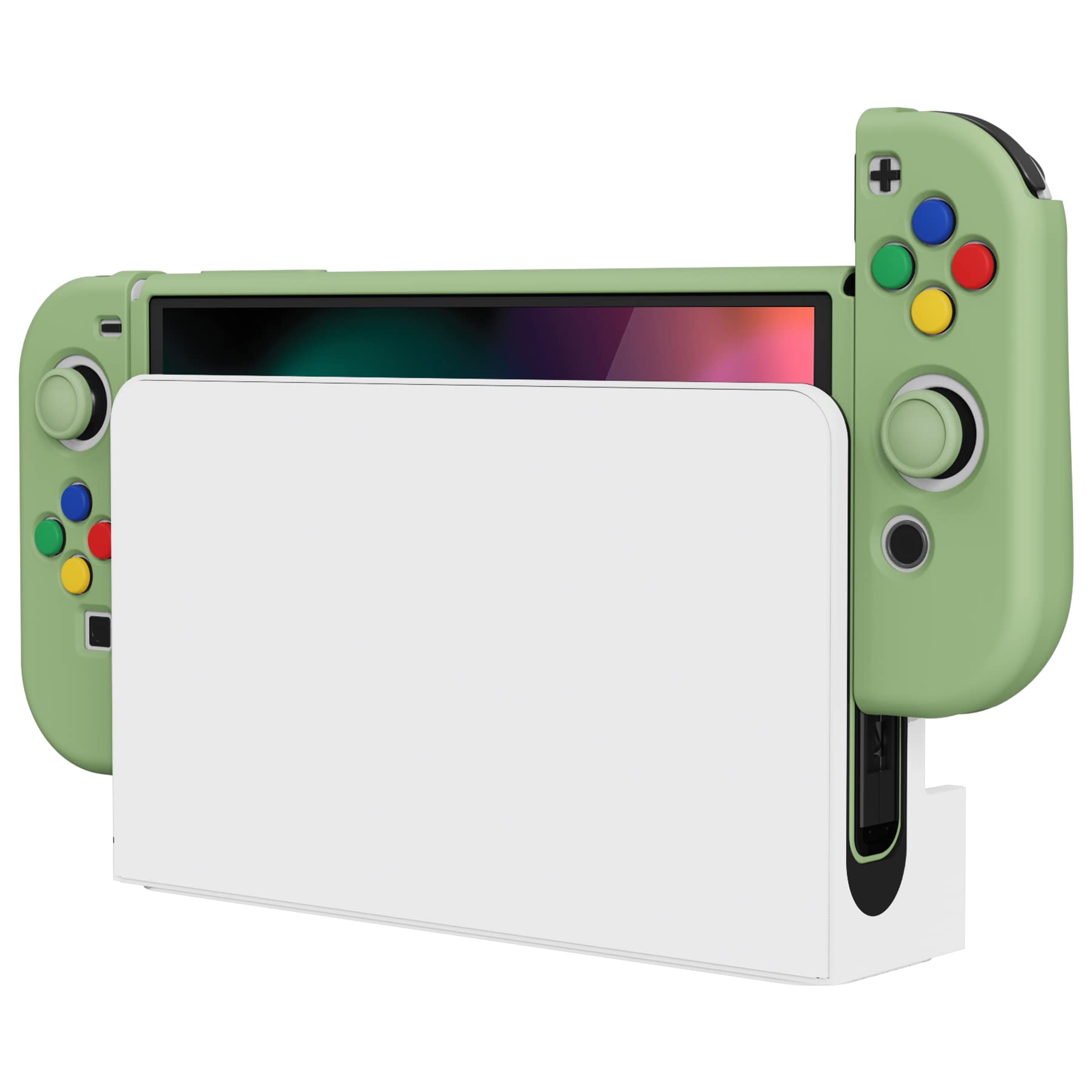 PlayVital ZealProtect Soft Protective Case for Nintendo Switch OLED, Flexible Protector Joycon Grip Cover for Nintendo Switch OLED with Thumb Grip Caps & ABXY Direction Button Caps - Matcha Green