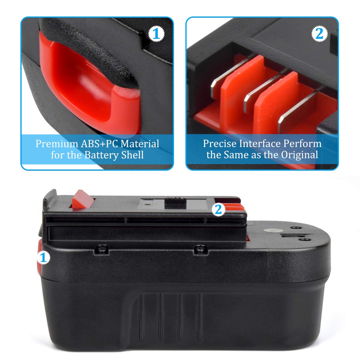 KeenPower 2 Pack HPB18 3.8Ah Ni-Mh Battery Black and Decker 18V Battery Replacement for HPB18 HPB18-OPE 244760-00 A1718 FS18FL FSB18 Firestorm Batteries for All B&D 18V Battery Replacement