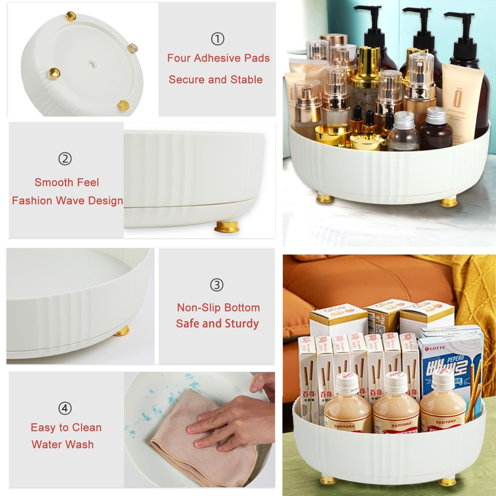 Lazy Susan Organizer for Cabinet, 360 Degree Rotating Lazy Susan Turntable, Upgraded Stable Plastic Container Tray, Seasoning Organizer, Big Spice Organizer Rack for Kitchen, Pantry