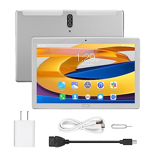 jerss 4G Calling Tablet, Octa Core 5G WiFi Dual Speaker FHD 10.1 Inch Tablet 6GB RAM 128GB ROM for Travel for Android 10 (Silver)