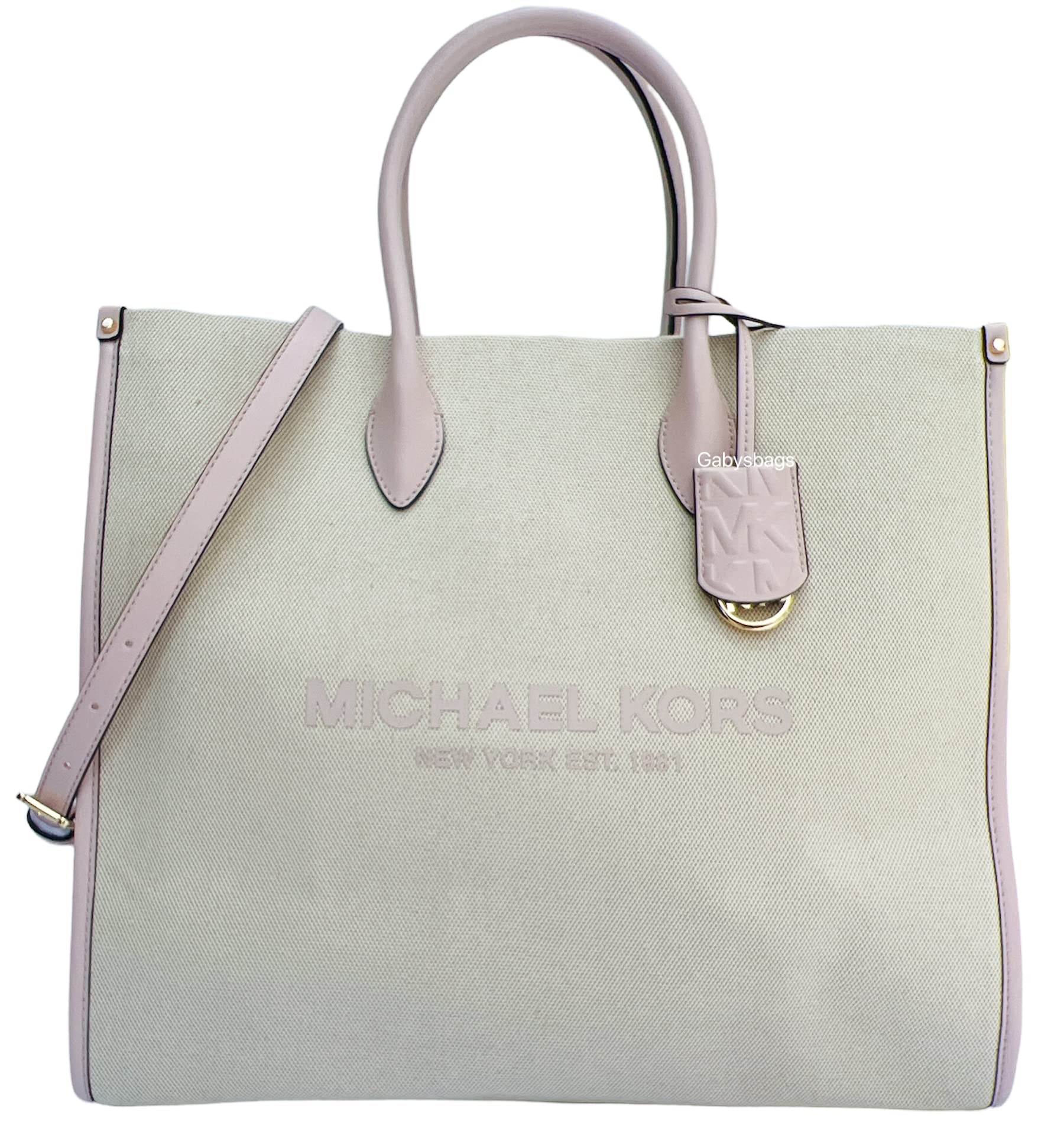 Michael Kors Mirella Large Logo Canvas Tote Crossbody Bag Neutral Blush Pink