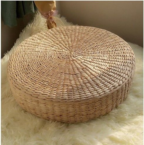 MAHAO Japanese Style Handcrafted Eco-Friendly Padded Knitted Straw Flat Seat Cushion,Hand Woven Tatami Floor Cushion Corn Maize Husk (Dia40cm/15.8" x 10cm/4")