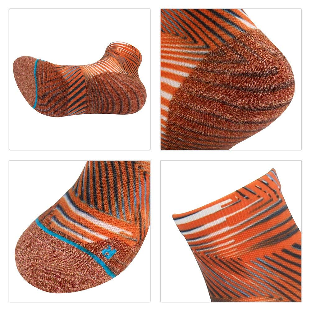 HUSO Running Quarter Socks for Men Women Novelty Stripe Print Cushion Seamless Socks 4 Pairs(Multicolor, L/XL)