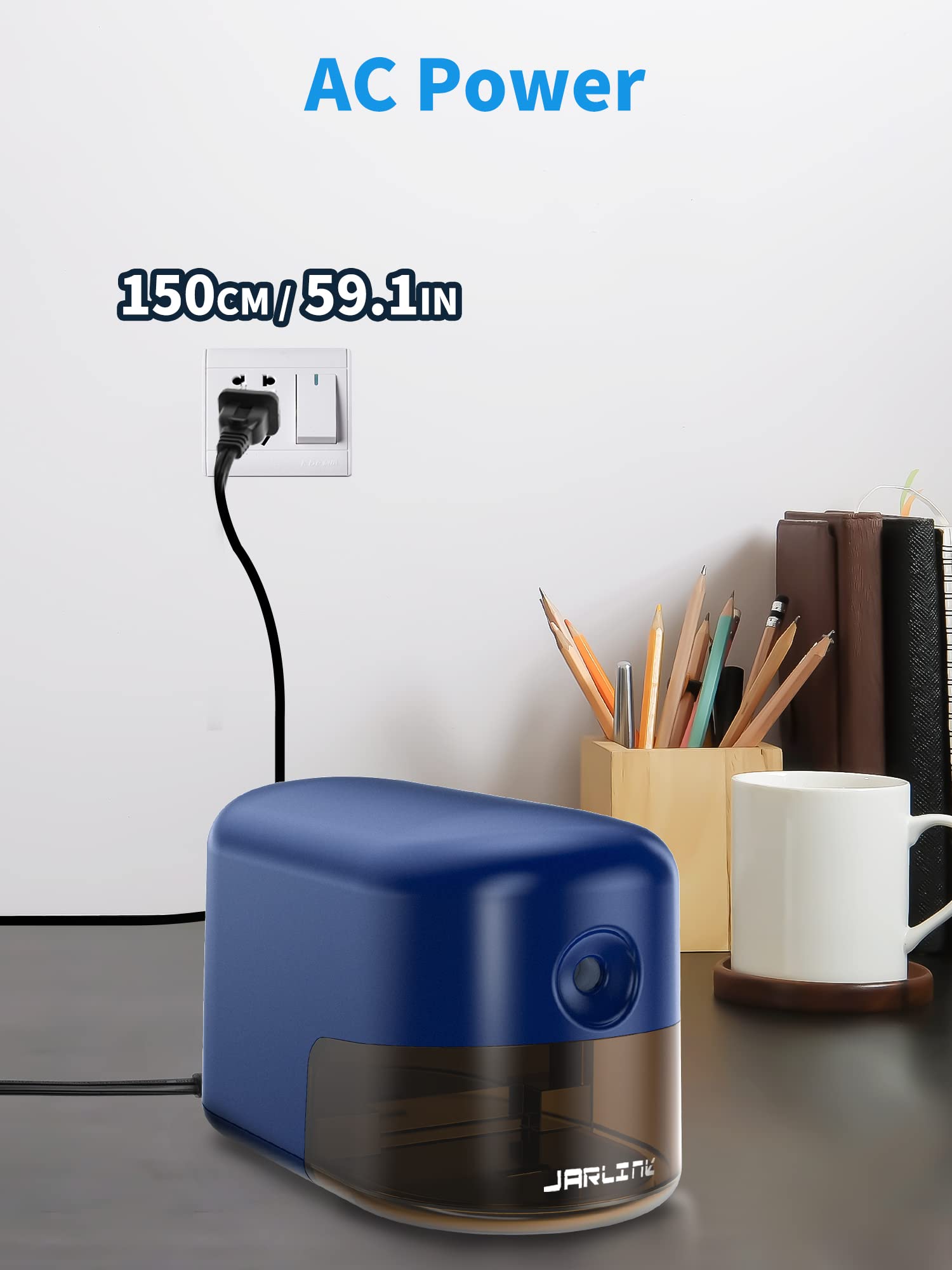 JARLINK Electric Pencil Sharpener, Heavy Duty Pencil Sharpeners for 6-8mm No.2/Colored Pencils, Wall Industrial Pencil Sharpener with Stronger Helical Blade in Classroom/Office/Home (Blue)