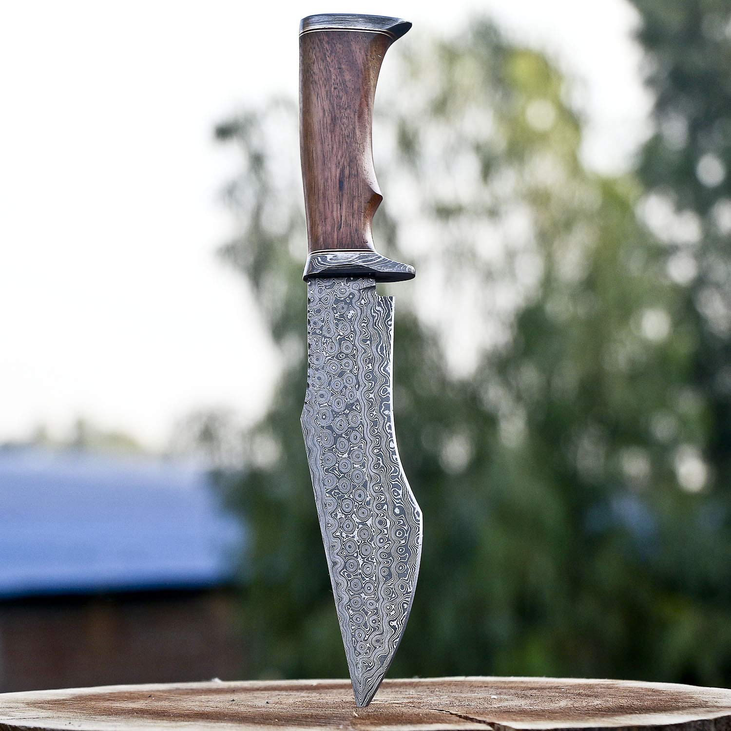 JNR Traders Damascus Steel Full Tang Fixed Blade Hunting Knife with Leather Sheath - 2359