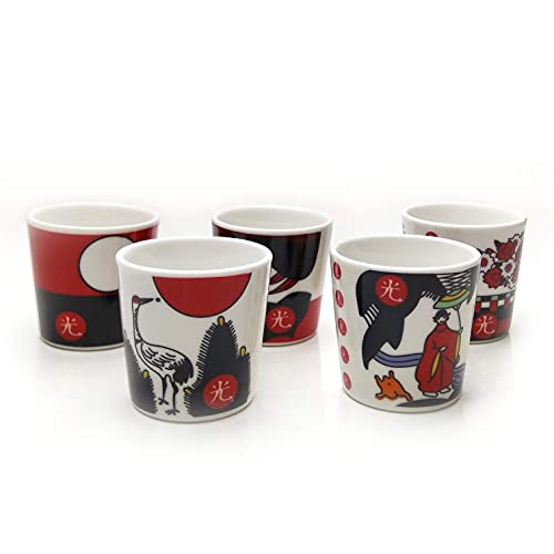 LENITH] Korean Funny Soju Shot Glasses Sets, O-Kwang Hwatu, Korea Traditional Card Game Printed for Sake, Whiskey, Tequila, Liquor