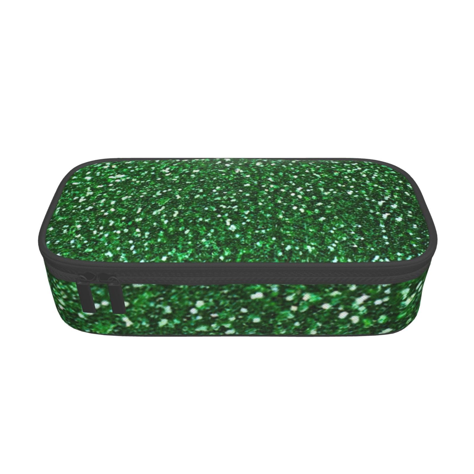 QHWLR Green Sequin Sparkle print Pencil Case Large Capacity Pen Pouch for interlayer Adults Cosmetic Bag Supplies , Black