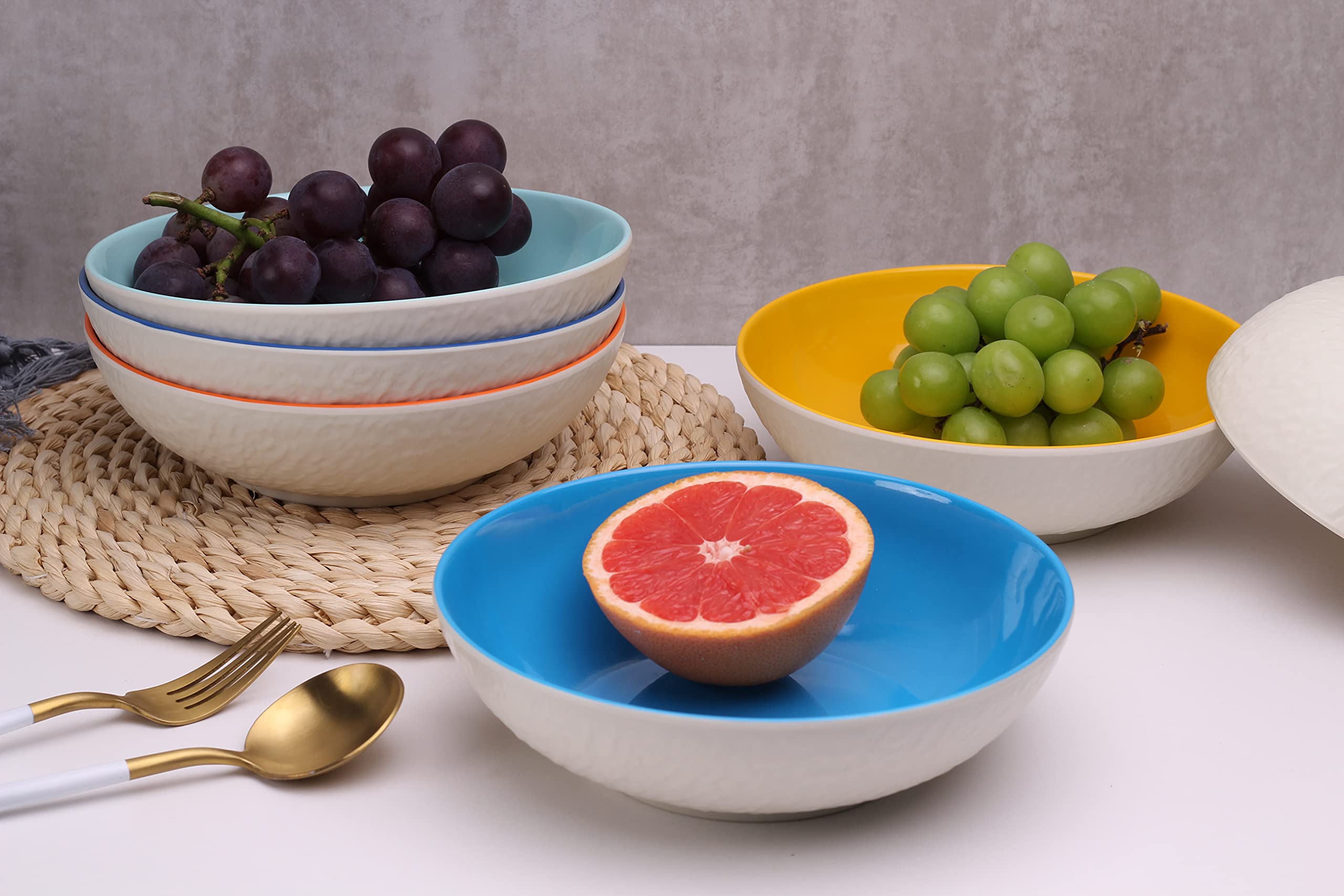 Melamine Pasta Bowls, Bowl Sets, Shallow Salad Bowls (7.5 inch, 6 Pcs, 25oz) Cereal Bowls Dishwasher Safe Lightweight Unbreakable BPA Free Multicolor