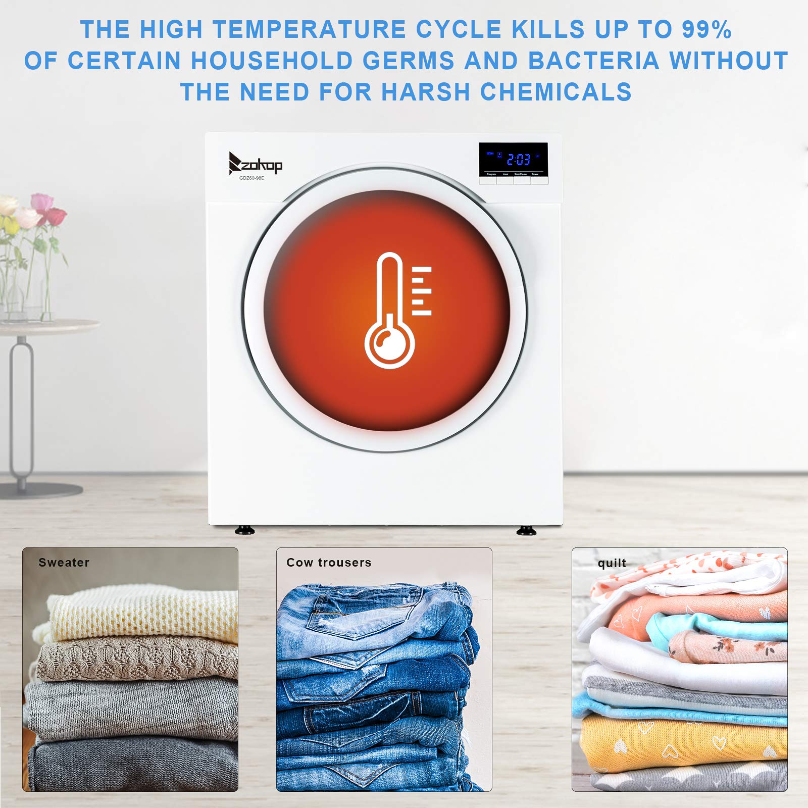 Lalurten Mini Dryer Machine 3.5 Cu. Ft. Portable Clothes Dryer with LED Display Portable Dryer Machine for Clothes with Exhaust Duct Compact Mini Clothes Dryer Machine for Apartment Dorm RV (White)