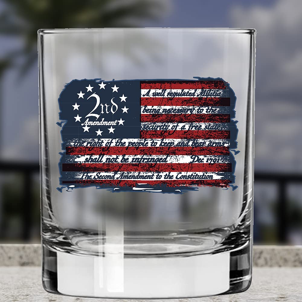 Lucky Shot - 2ND Amendment to The Constitution with USA Flag Whiskey Glass | Second Amendment Gifts For Him Whiskey Glass | Old Fashioned Independence Day Gift Glasses (11 oz)