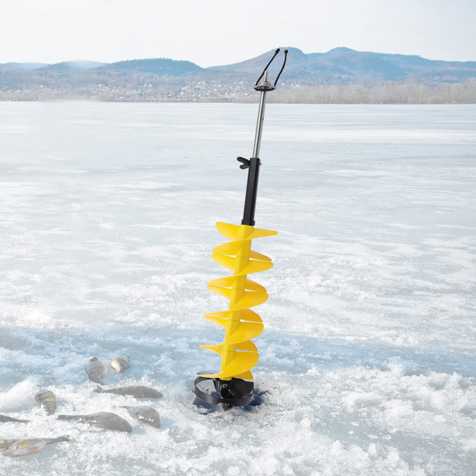 LENJKYYO Ice Drill Auger, 8" Diameter Nylon Ice Auger, Cordless Nylon Ice Drill Auger with Drill Adapter & Top Plate, Auger Drill w/ 11.8" Extension Rod for Ice Fishing/Ice Burrowing…