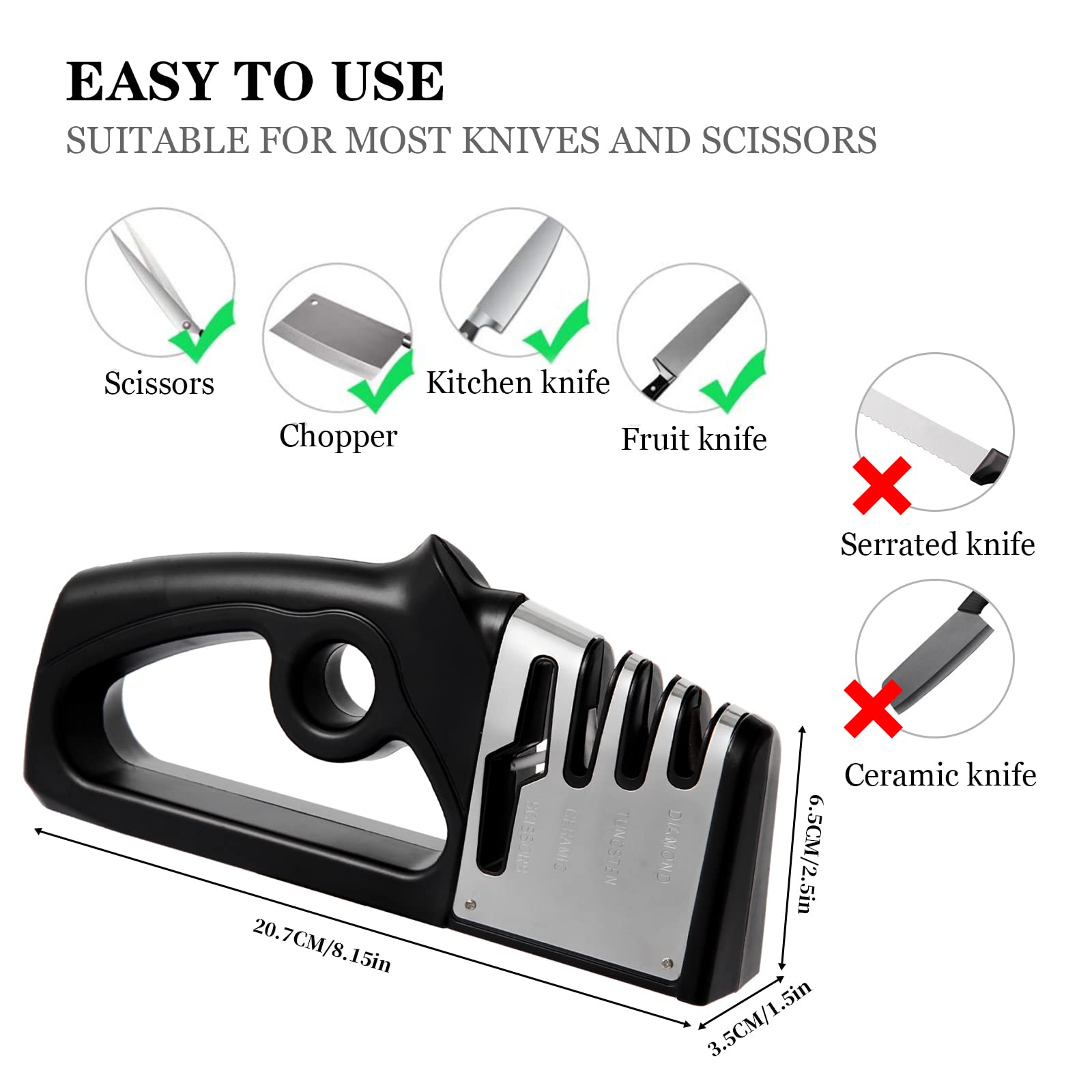 Knife Sharpener, 4-in-1 Knife Scissors Sharpener Professional Kitchen Knife Sharpener Manual Knife Sharpening System Works for Repair or Restore Scissors Steel Knives to Sharp