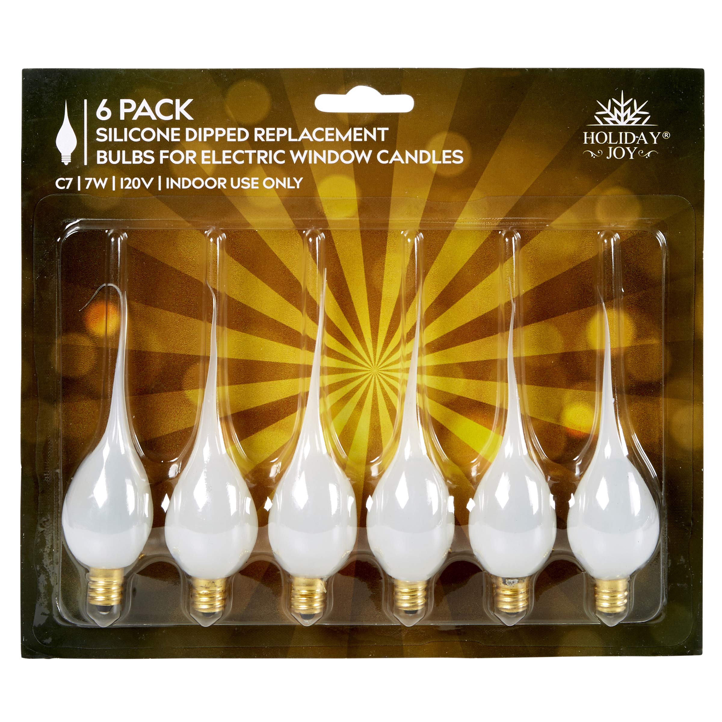 Holiday Joy - Silicone Dipped Candelabra Replacement Bulbs - Great for Electric Window Candle Lamps - C7 - E12-7 Watt - 120 Volts (6 Pack)