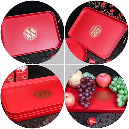 Red Tea Serving Tray Chinese Wedding Dessert Plate Tray Food Serving Tray Decorative Tray Organiser Ottoman Coffee Table Countertop for Bridal Shower Wedding