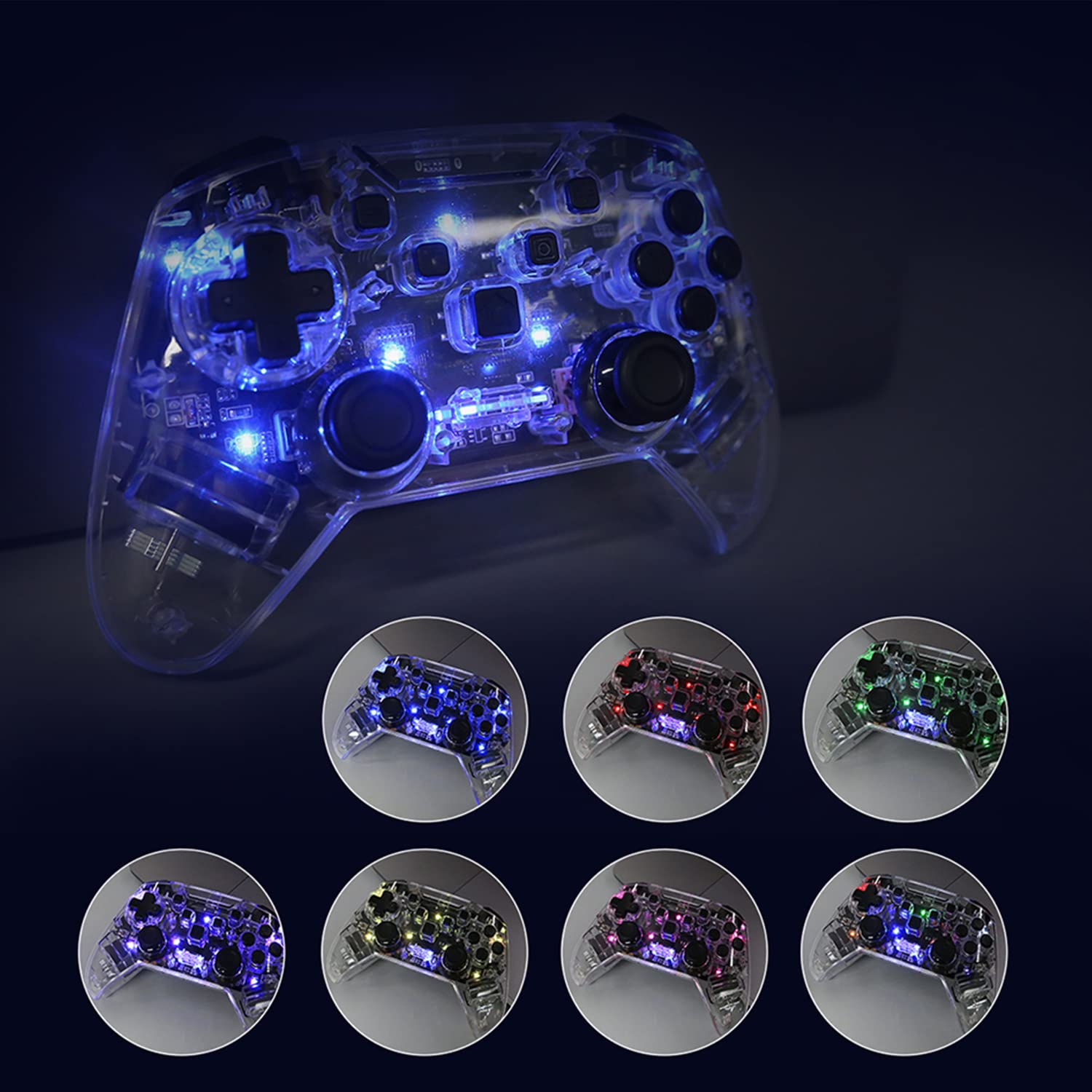 kobjoy Game Controller for PC/Switch/Tesla model 3/y/x/s,Transparent LED Backlight,Support Dual Motor and Dual Vibration Function.