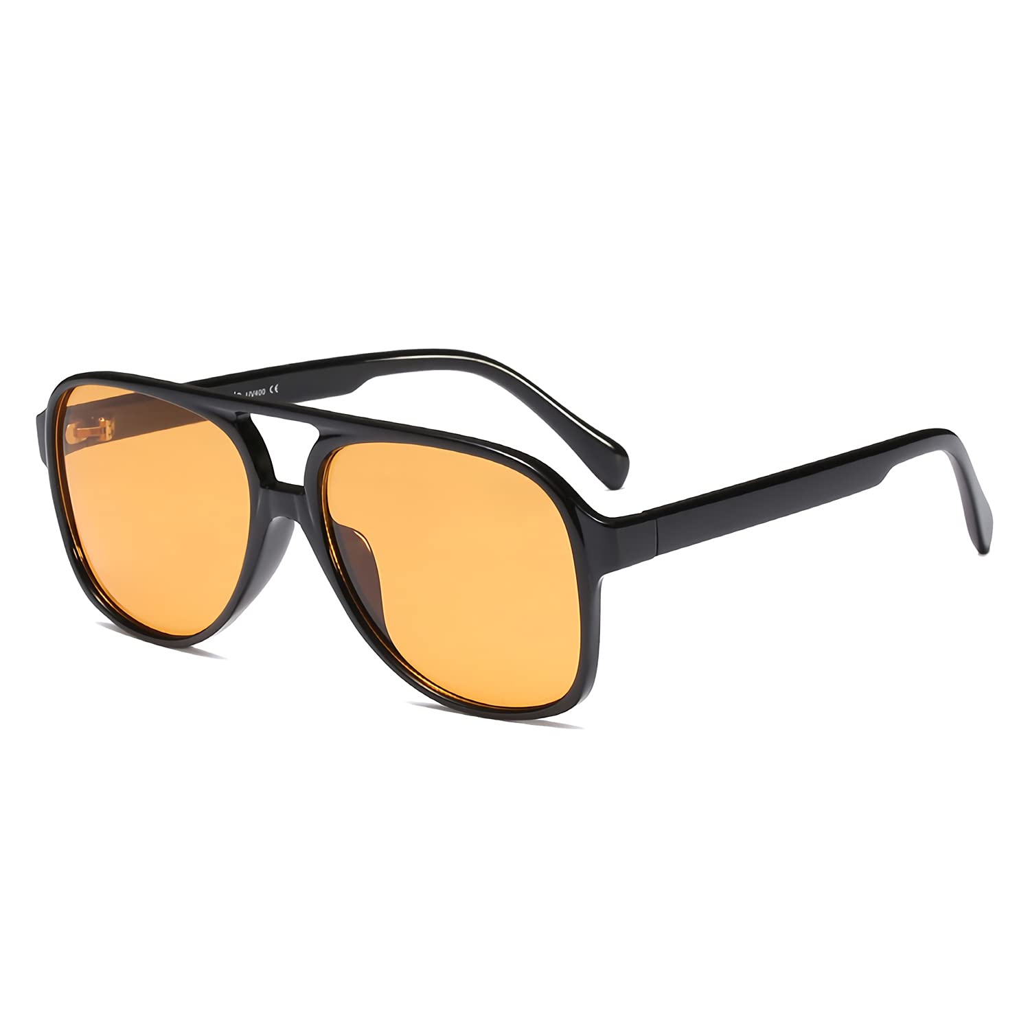 OSAGAMA Vintage Retro Sunglasses 70s Yellow Tinted Aviator Sun Glasses for Women Black/Orange