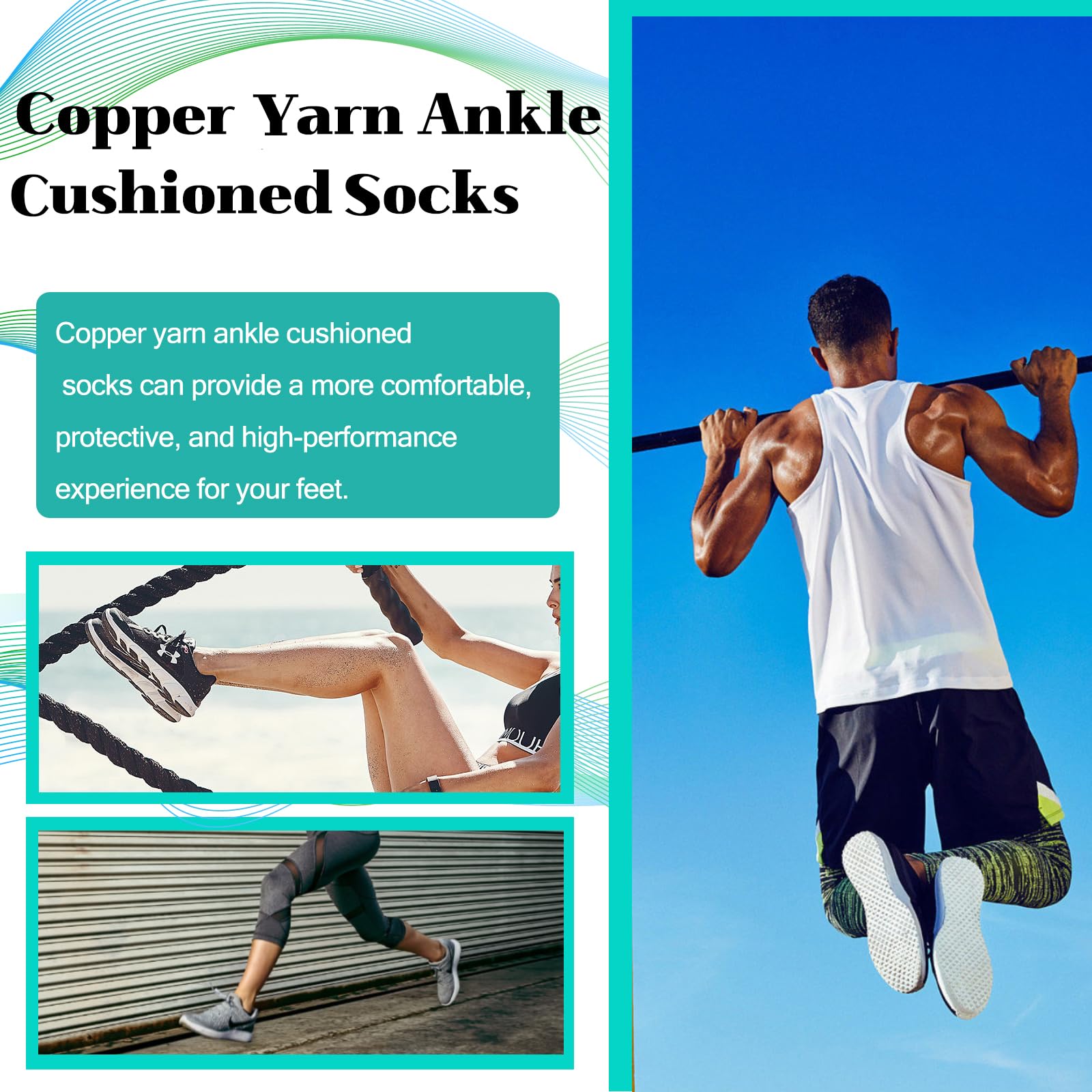 Kodal Copper Infused Ankle Socks Cushioned Athletic Low Cut Super Comfy Moisture Wicking Odor Free Socks with Tab(4 Pairs, Size 6-10)