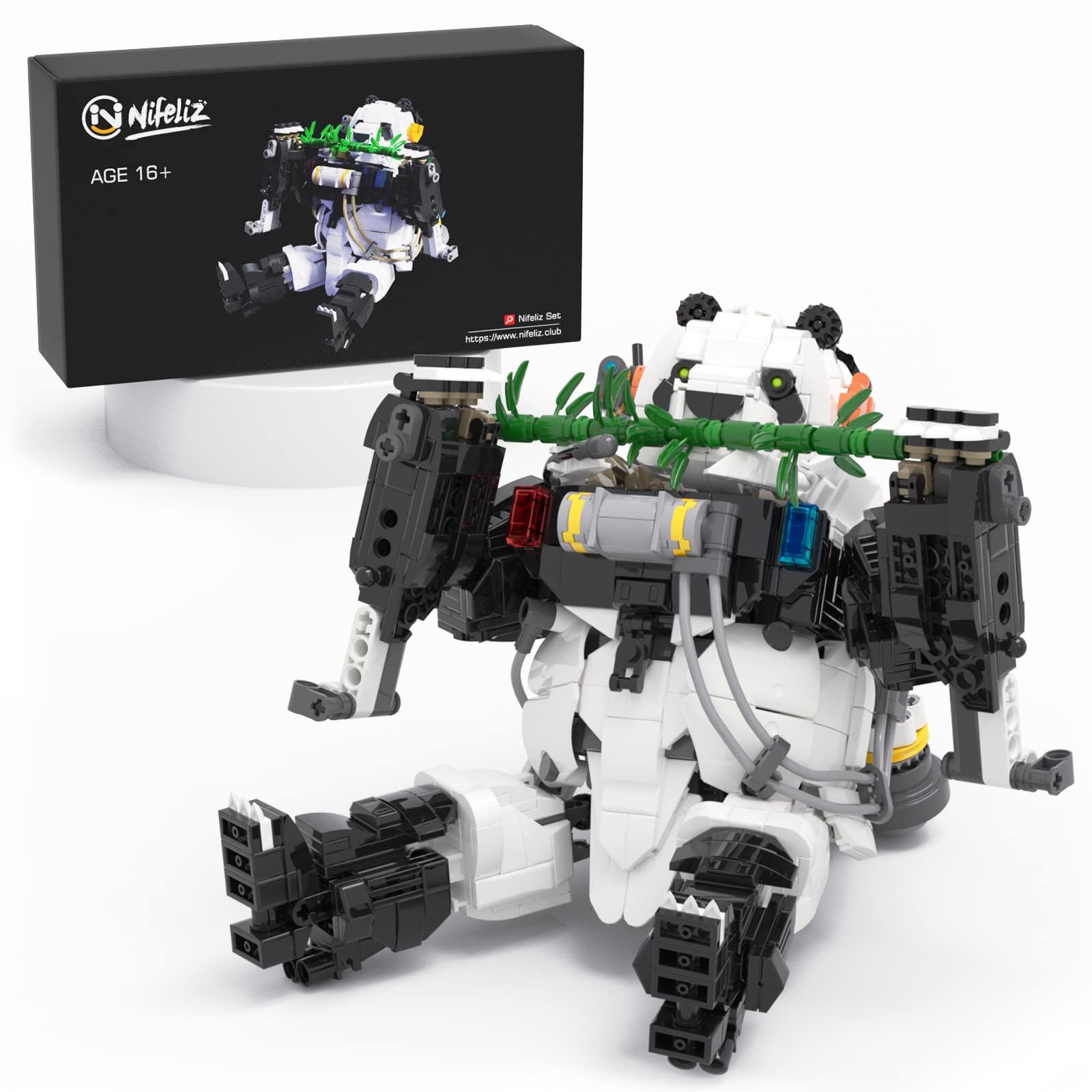 Nifeliz Mecha Panda Building Set, Model Toy with a Display Stand, Collectible Gift for Adults (1,348 Pieces)