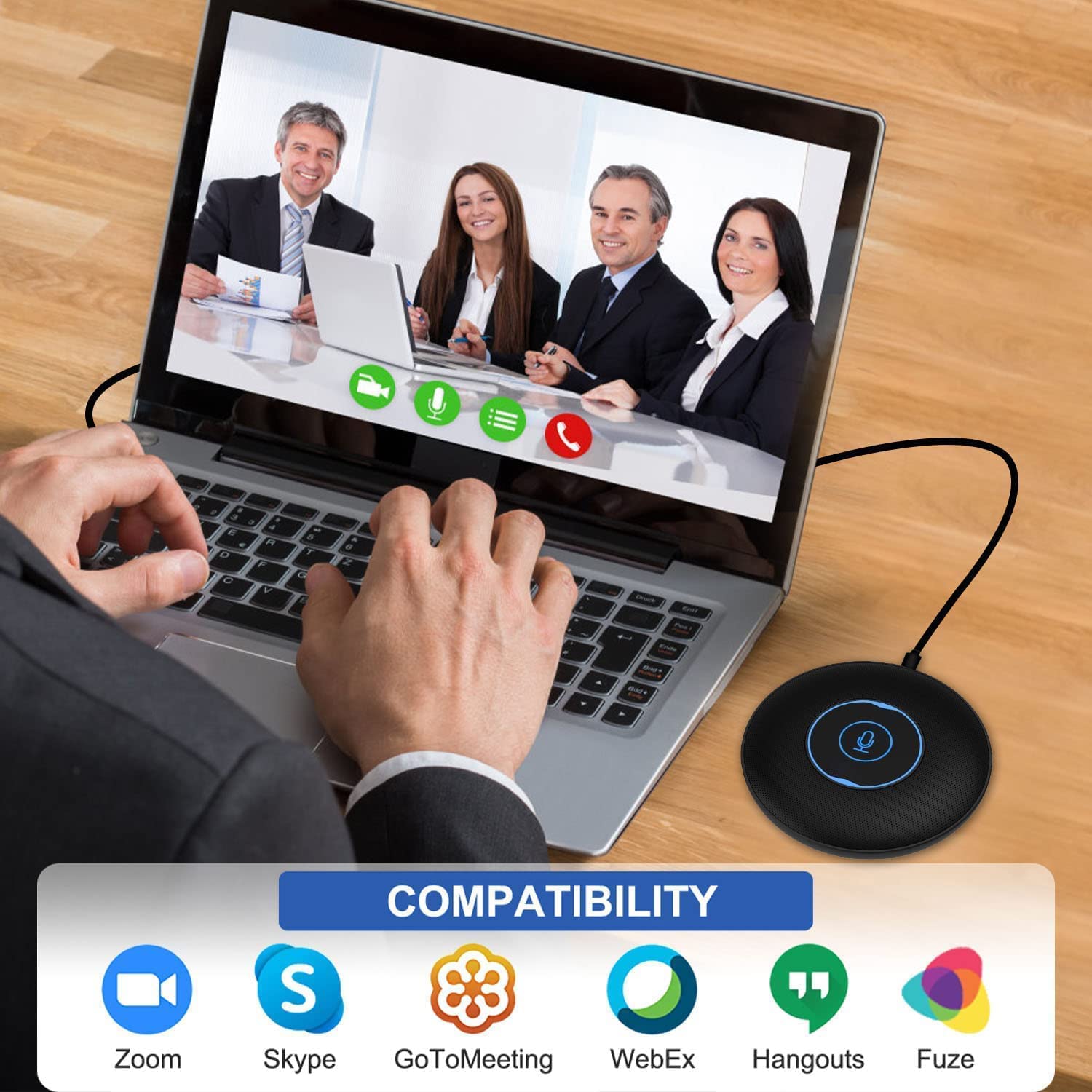 PERWHY Conference USB Microphone, 360° Omnidirectional Laptop PC Computer External Conference Mic with Mute Button, Compatible with MacOS Windows for Zoom Meeting, Online Learning, Skype VD60
