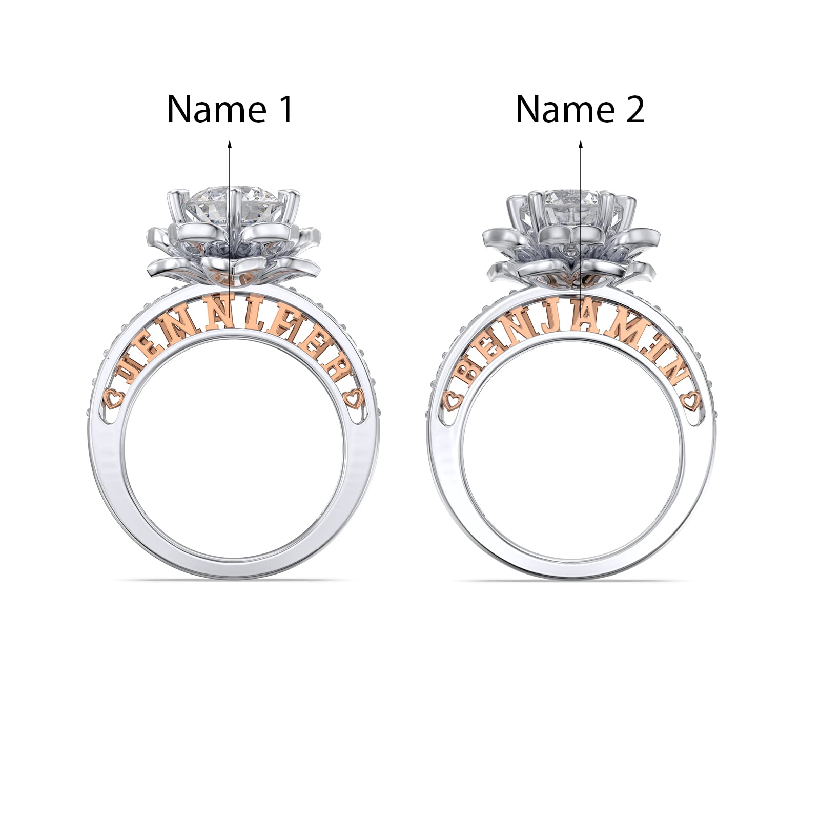 Moissanite Engagement Rings for Women, Personalized Names Ring Three Stone Moissanite Ring D Color Wedding Proposal Promise Ring for Her (Color 1)