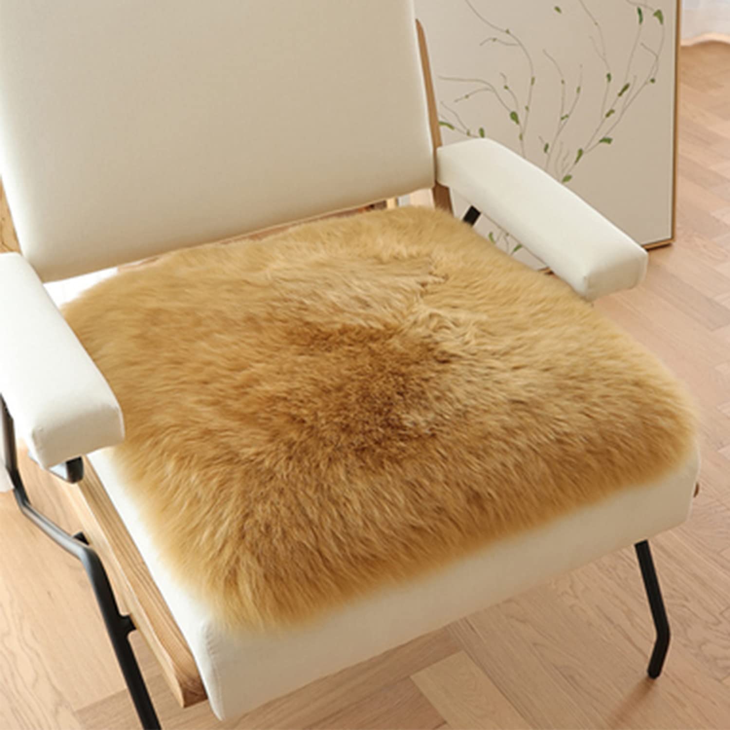 MaxW Square Pink Sheepskin Chair Pad for Living Room Sofa Kitchen Chair Wool Cushion for Pet Bed Photography Props 16in