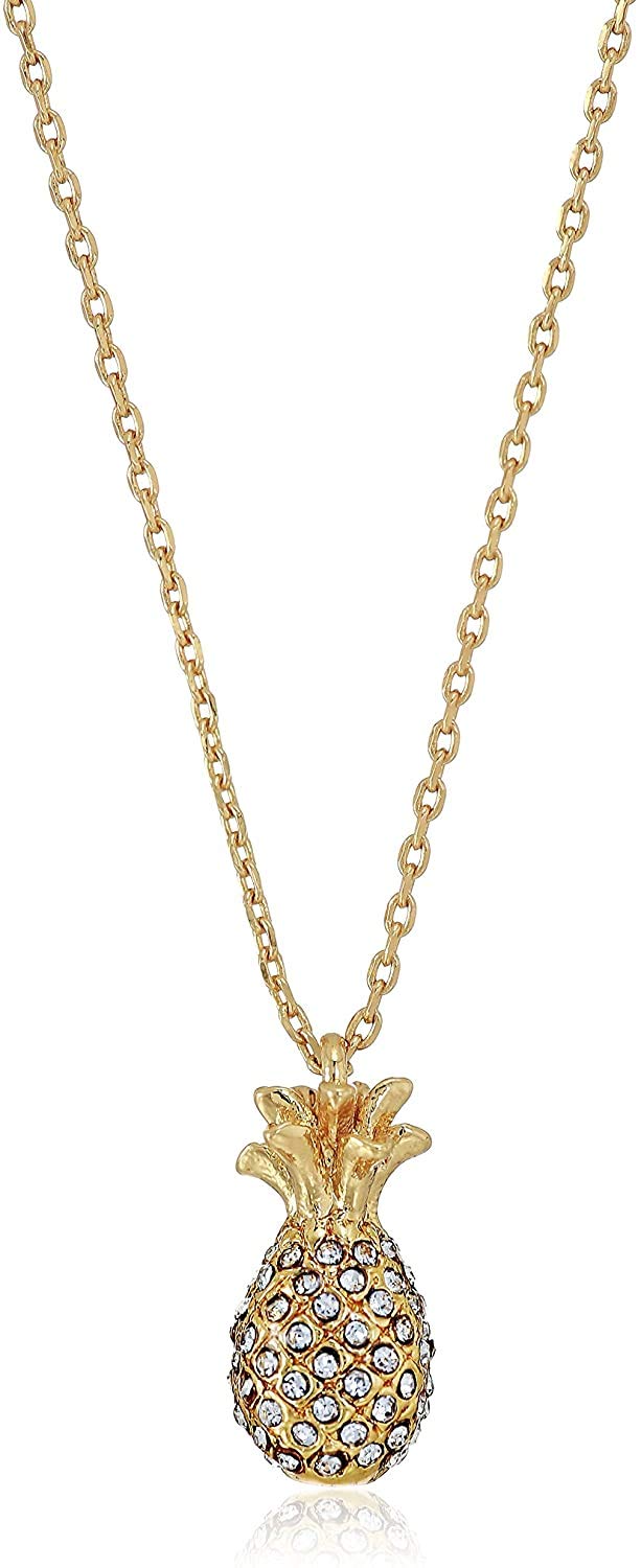 Kate Spade New York Womens Pave Pineapple Mini Pendant Necklace, Clear/Gold