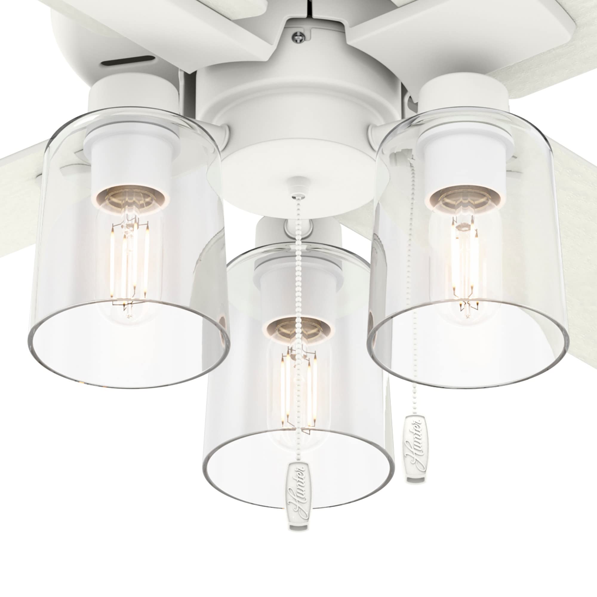 Hunter Pelston Indoor Ceiling Fan with LED Light and Pull Chain, 52", Matte White