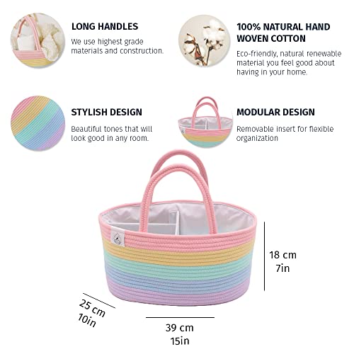 Pastel Rainbow Caddy Basket + Cotton Rope Unicorn Basket for Nursery Decor -