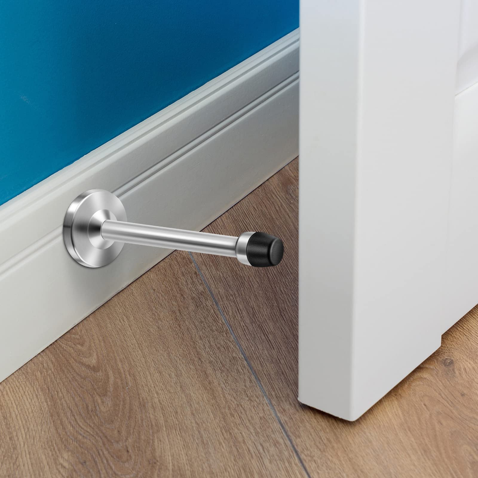 HUTLON Door Stop, 4 Pack Door Stopper with Rubber Tip, 5 Inch Stainless Steel Wall-Mount Door Stop, Extra Long Solid Rigid Door Stops