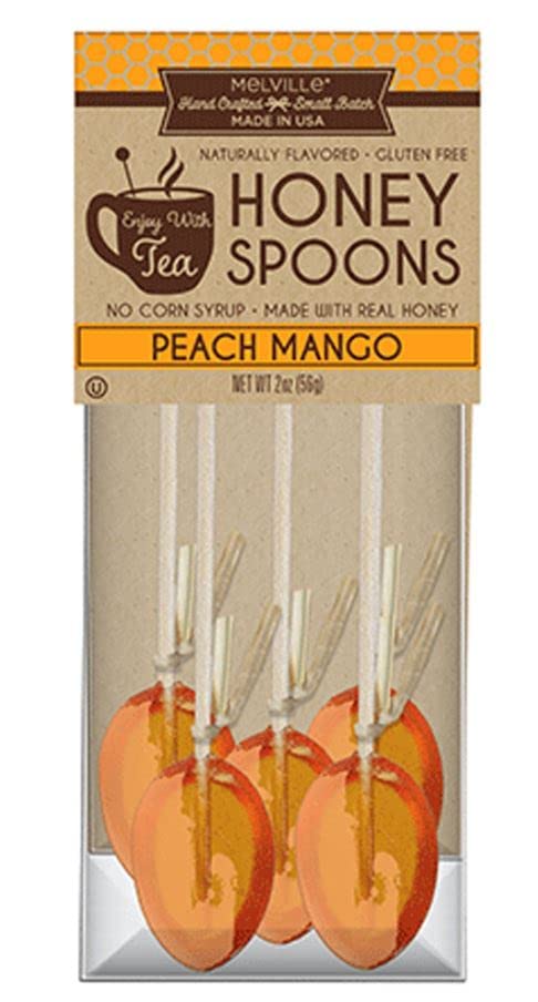 Melville Candy Hard Candy Peach Mango Honey Spoons Lollipop On Wooden Ball Sticks, 5 Count Bag