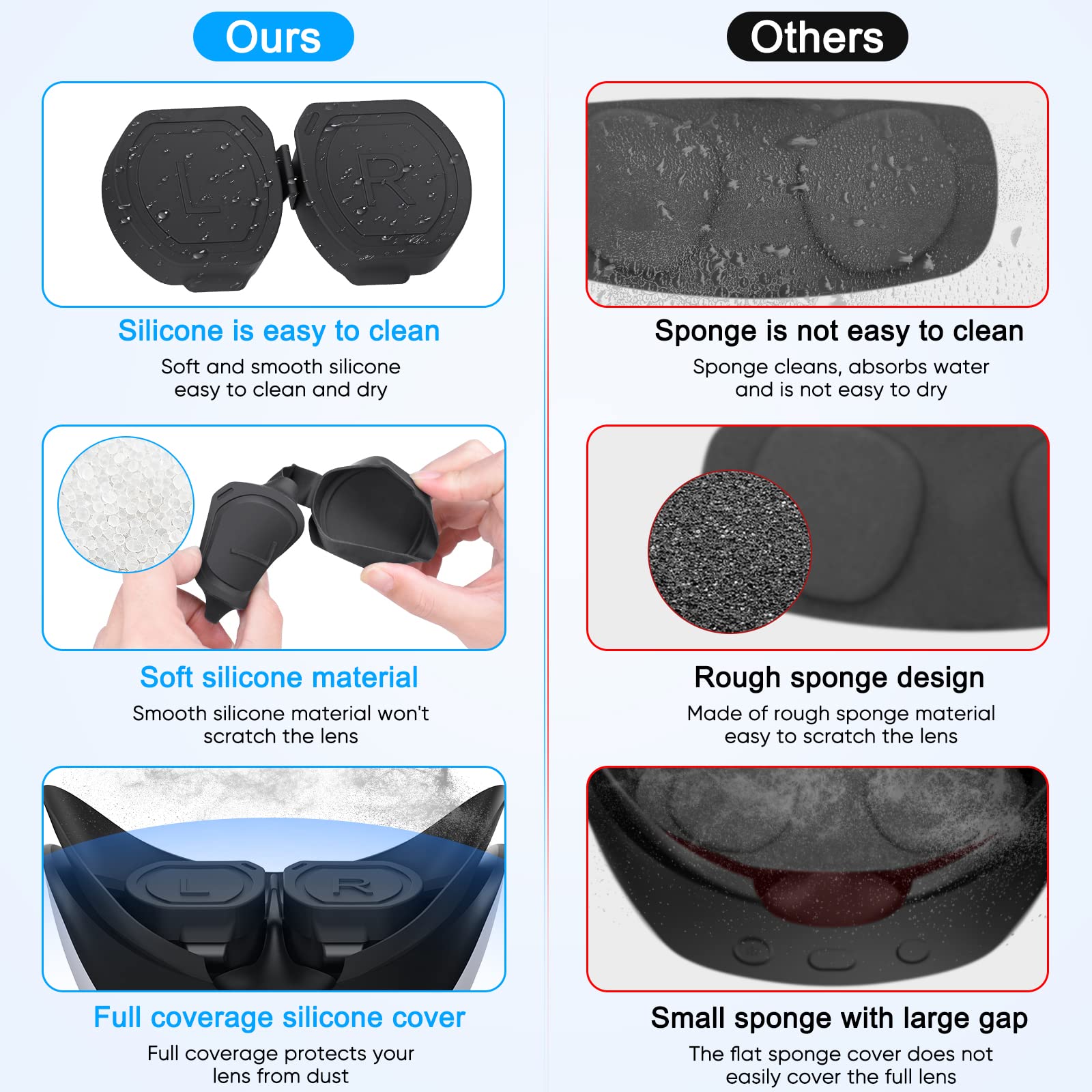 MENEEA Lens Protector Cover for PS VR2, Silicone Protective Cap for Playstation VR2, Easy to Wash and Air Dry, Dustproof, Anti-Scratch & Anti-Grease, Lightweight Accessories for Playstation VR2 Lens