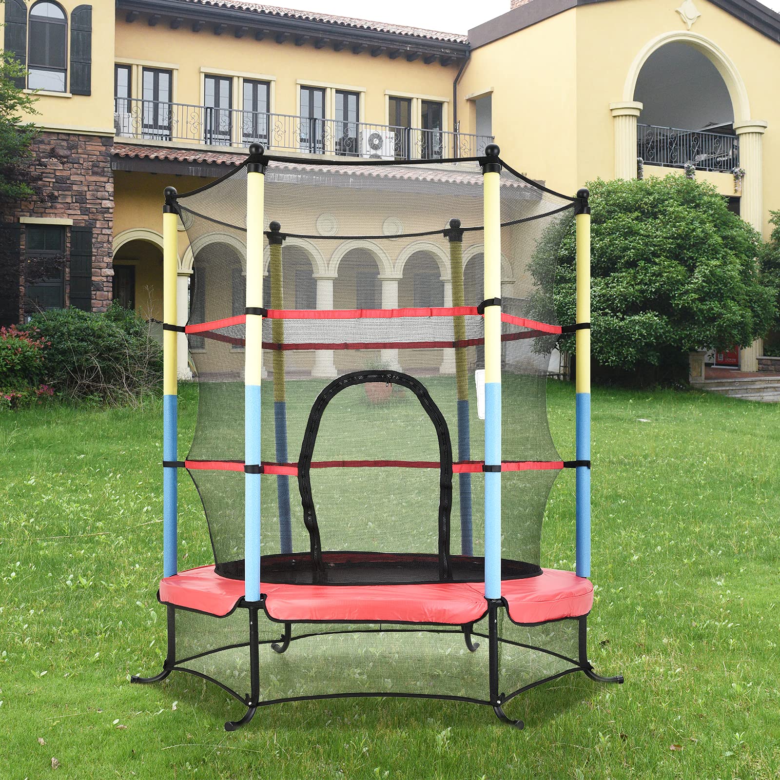 MengK FCH Kinder Trampolin Jumper 140 cm mit gepolsterten Stangen und Sicherheitsnetz
