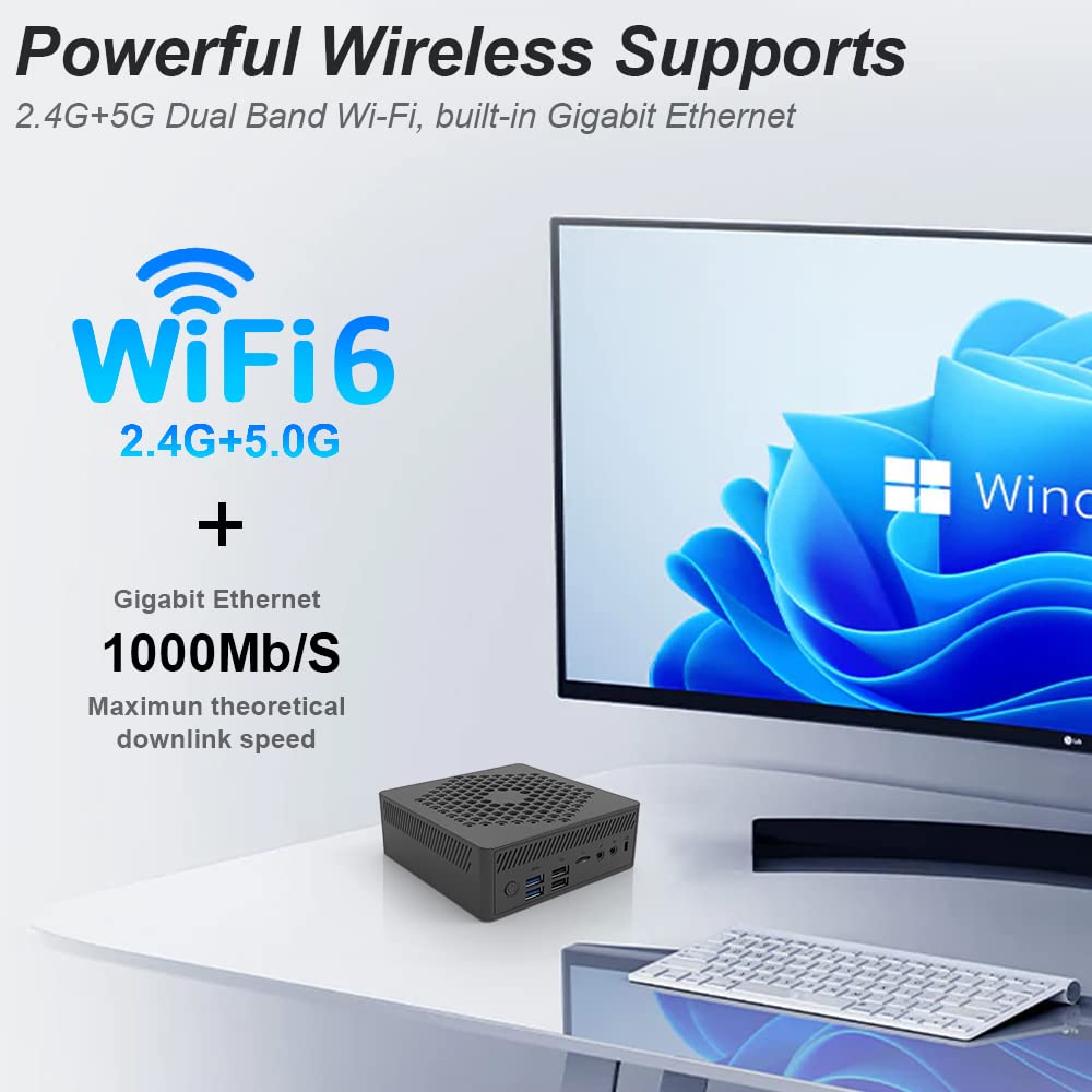 Mini Computer Desktop Windows 11 Pro Fanless Intel Pentium Silver Processor N6005(up to 3.3GHz) Mini Desktop 16GB DDR4 RAM 512GB SSD Support Triple Screen Display with 4K HDMI/DP/VGA Small Computer
