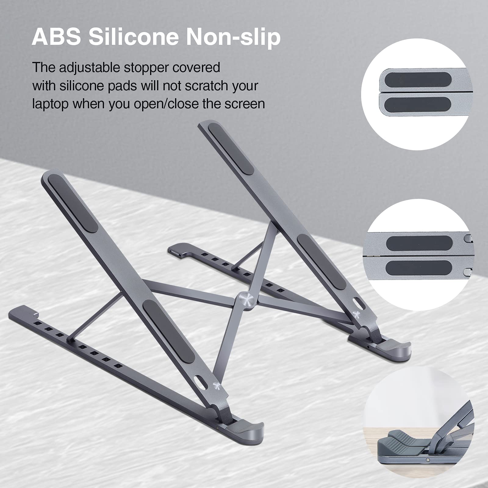 JUNEU Laptop Stand for Desk, Aluminum Computer Riser 8 Angles Adjustable Notebook Stand Mount Holder for MacBook, HP, Tablet, iPad, More 10-17.3 Inch, Supports up to 44lb