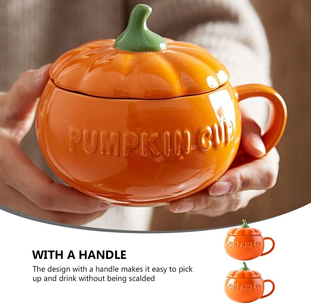 Luxshiny 2 Pcs Pumpkin Ceramic Soup Bowl Porcelain Pumpkin Shape Sugar Dessert Bowl with Lid Ceramic Dinnerware for Halloween
