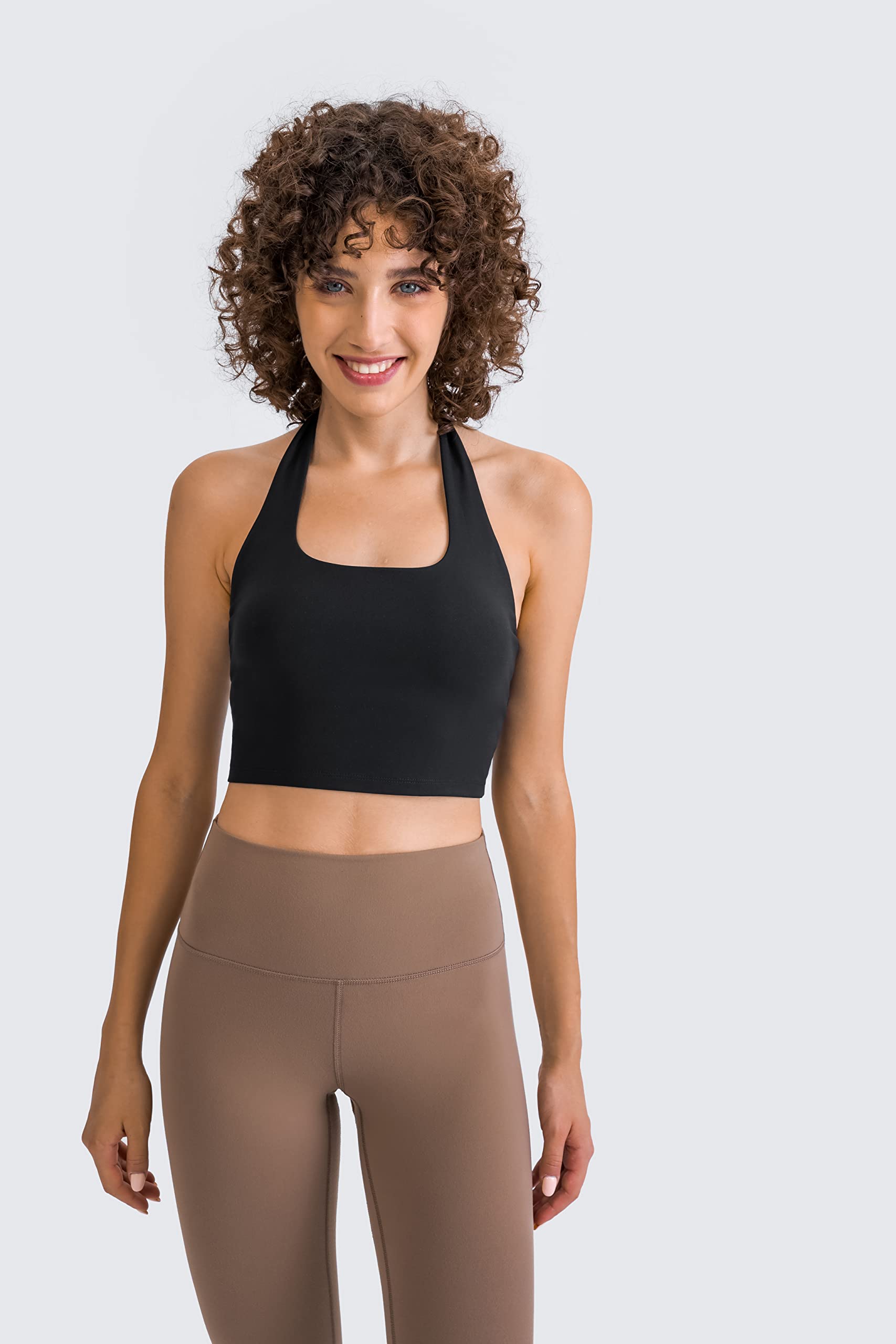 Micoson Crop Tops for Women Halter Summer Cropped Shirts for Women Sleeveless Backless Trendy Tops Black Medium