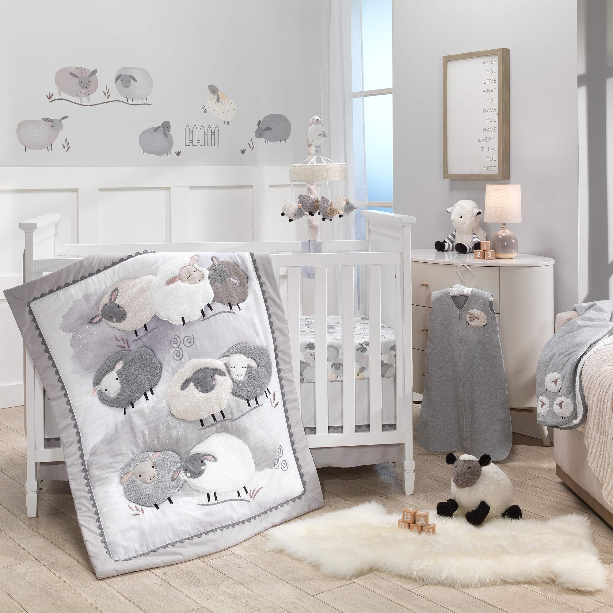 Lambs & Ivy Sleepy Sheep Plush White/Black/Gray Sheep Stuffed Animal Toy - Wooly