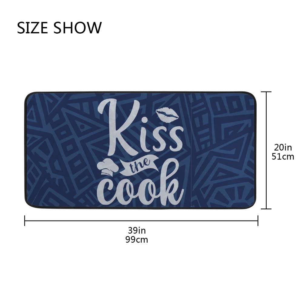Kitchen Mat Non-Slip Kitchen Rug Kiss Cook Unique Geometric Kitchen Doormat Runner Rug for Home Decor,39 x 20 Inch