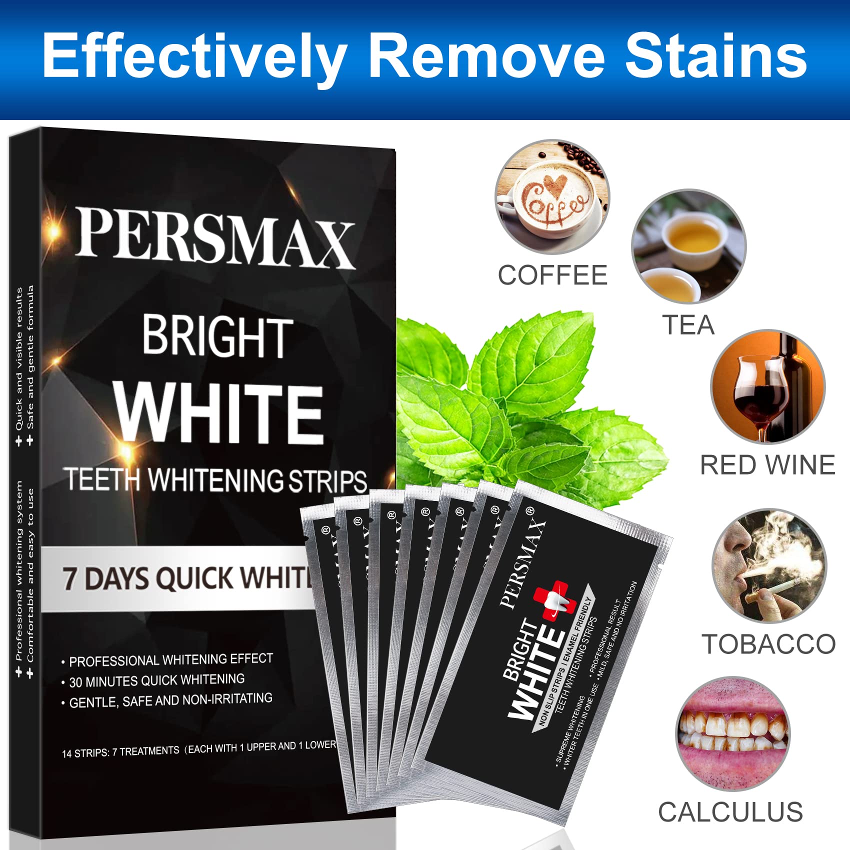 PERSMAX Teeth Whitening Strips, 14 Treatments 28 Strips & Teeth Whitening Strips for Sensitive Teeth 7 Treatments 14 Strips