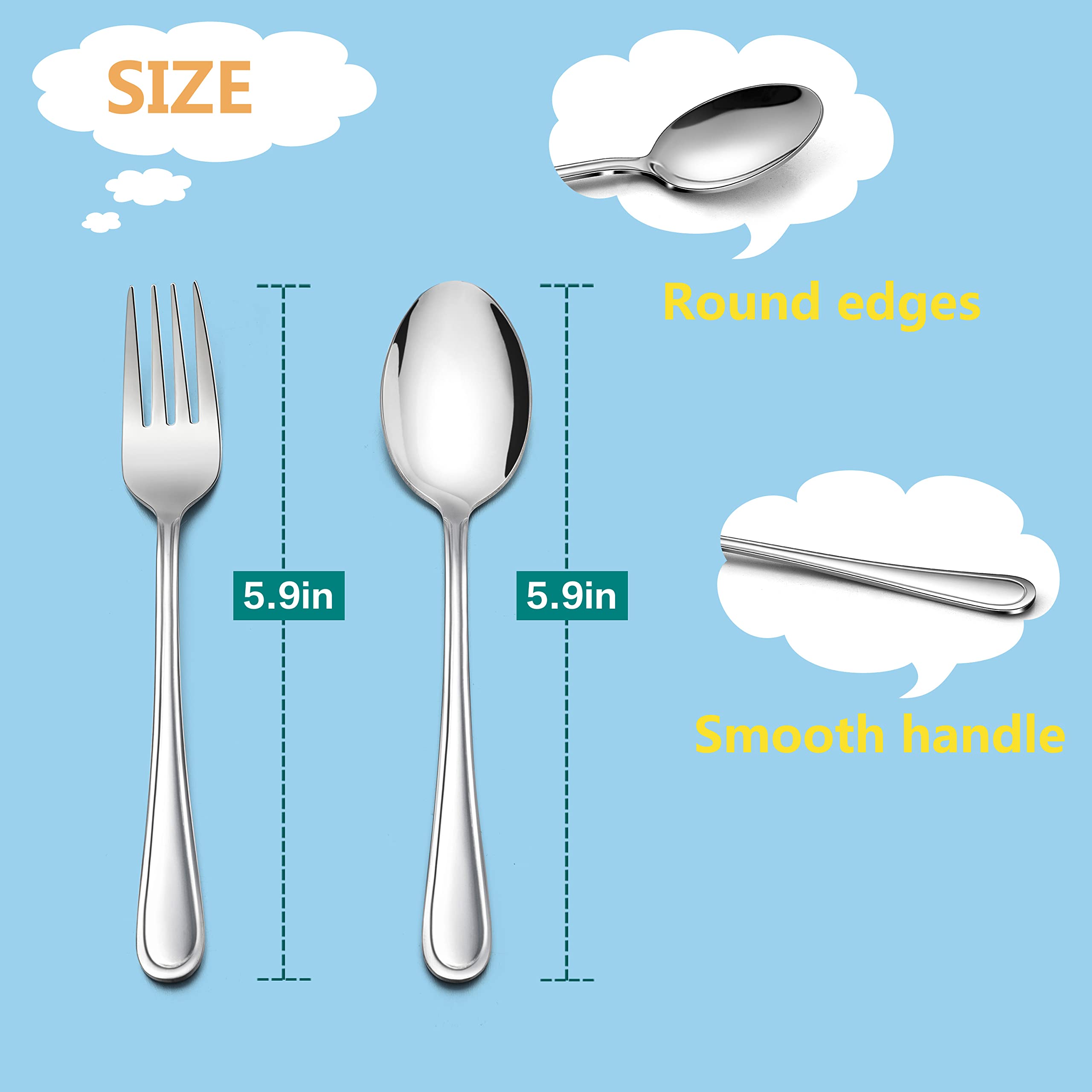 LIANYU 6-Piece Kids Silverware Set, 3 Kid Spoon, 3 Kid Fork, Stainless Steel Toddler Utensils Flatware Set, Child Cutlery Tableware Set, Mirror Finished, Dishwasher Safe